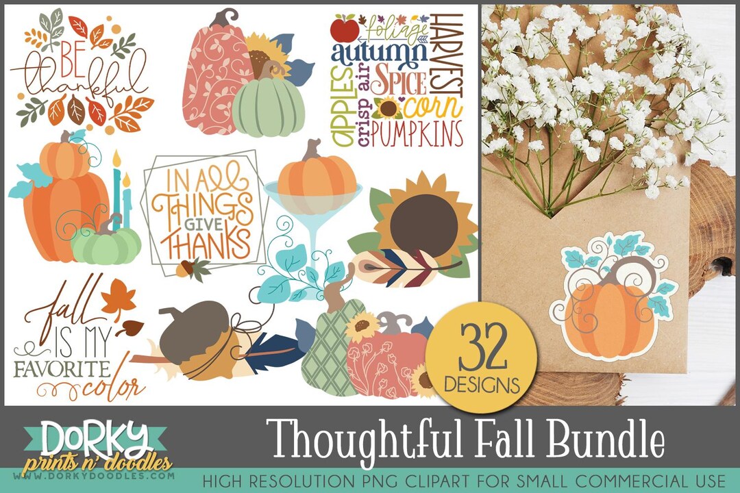 Thoughtful Fall Clipart Bundle – Autumn Sayings, Elegant Pumpkins ...