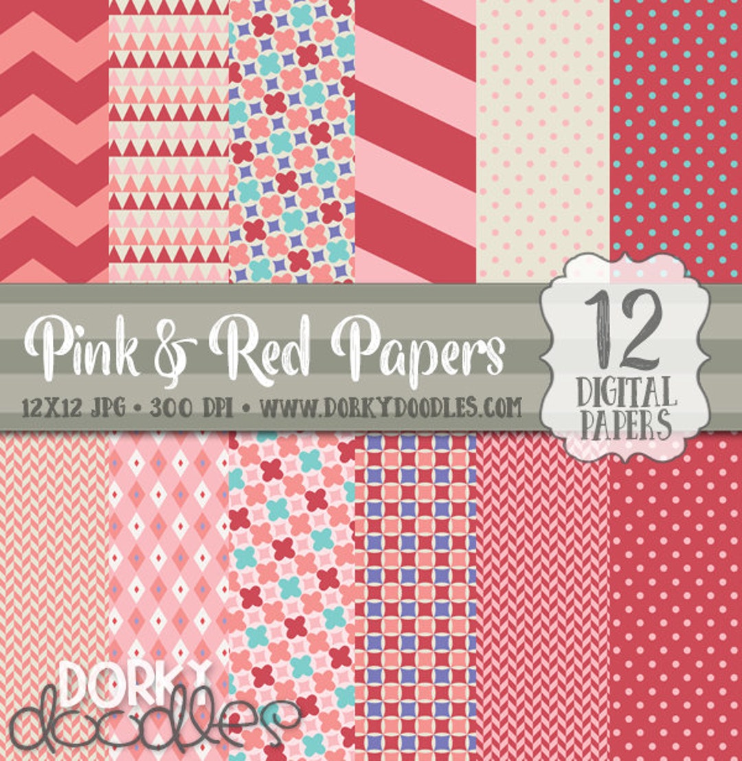Pink and Red Digital Paper Pack, Swirls and Hearts Digital Paper, Pink ...
