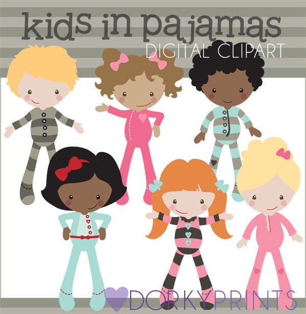 Kids in Pajamas Clipart Set personal and Limited Commercial - Etsy