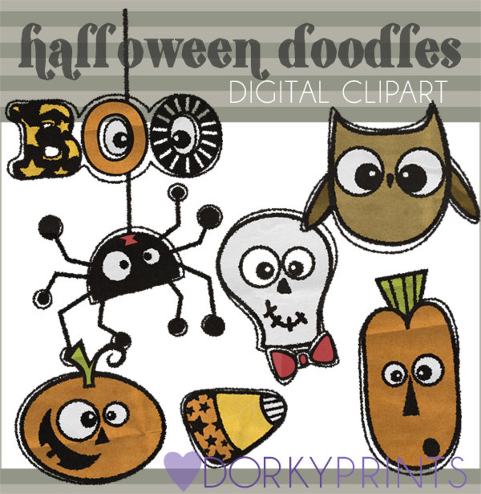 Doodle Halloween Clipart Set for Sublimation, Sticker Design, Sugar ...