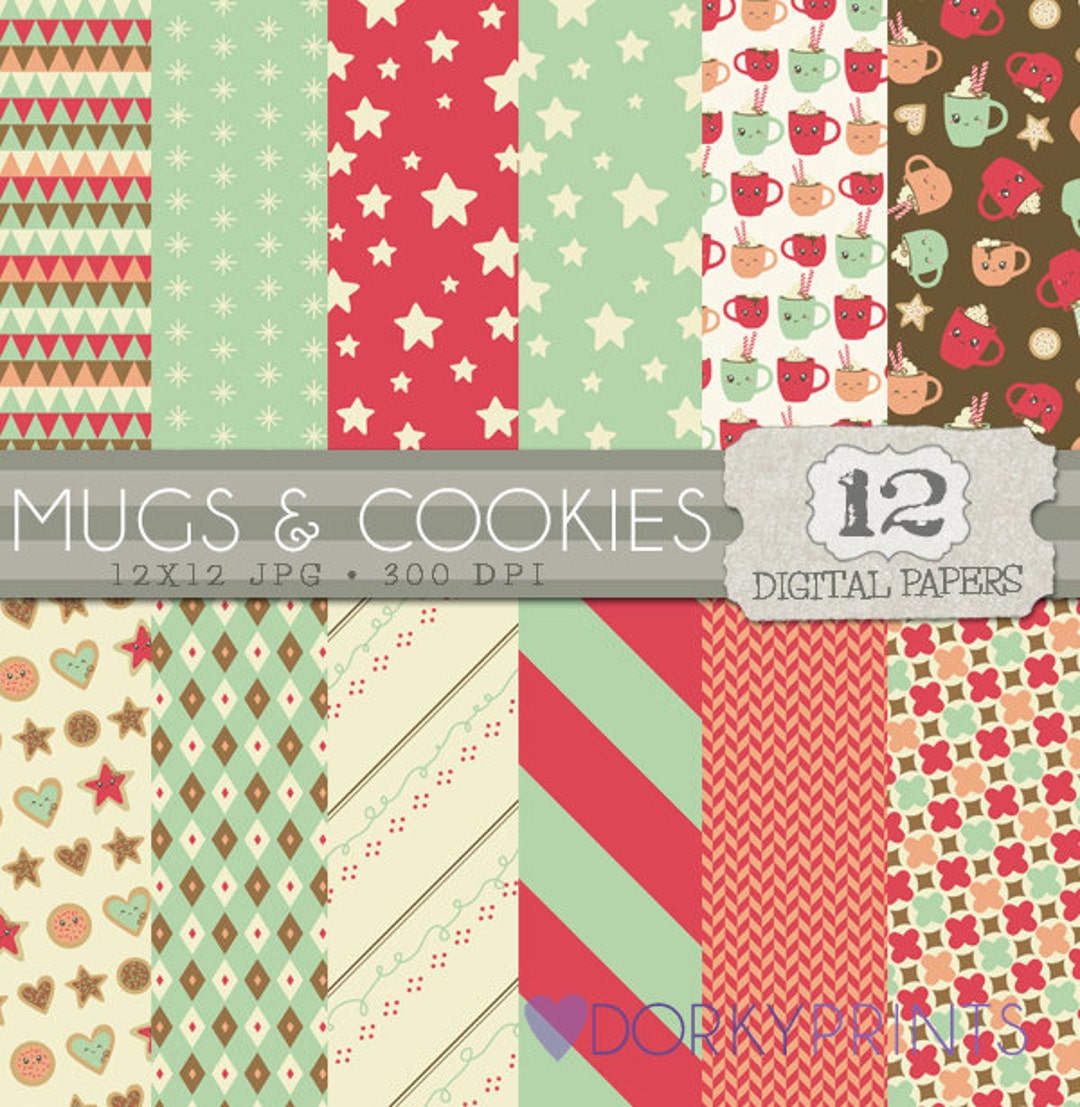 Mugs and Cookies Paper Pack, Hot Chocolate Digital Scrapbook Paper ...