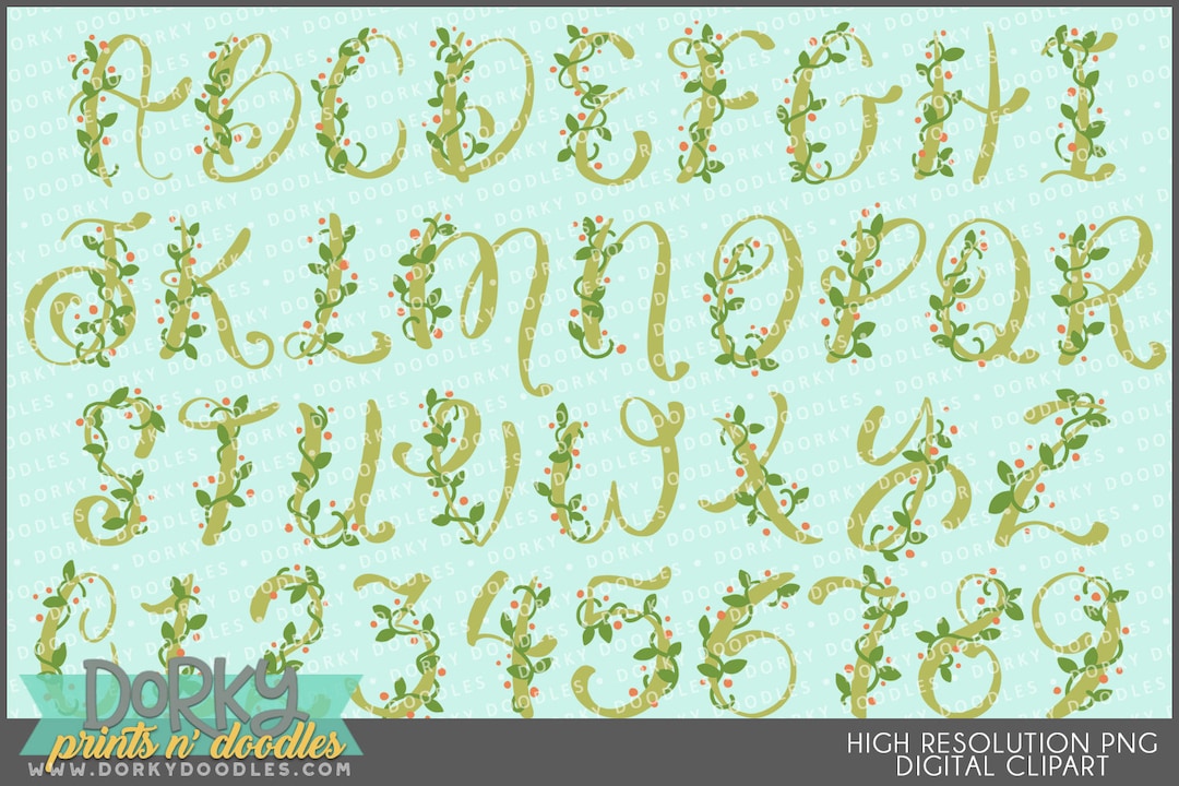 Floral Vine Alphabet Clipart -personal and Limited Commercial Use ...