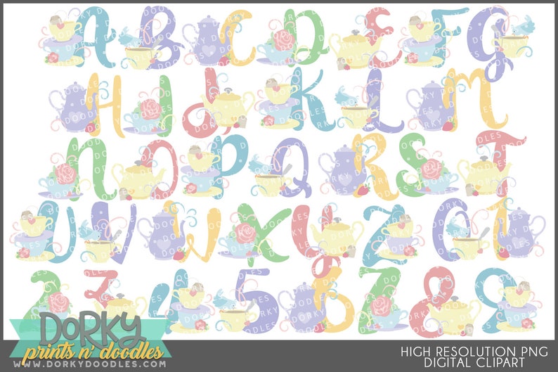 Cute Teaparty Alphabet Clipart -personal and Limited Commercial Use ...