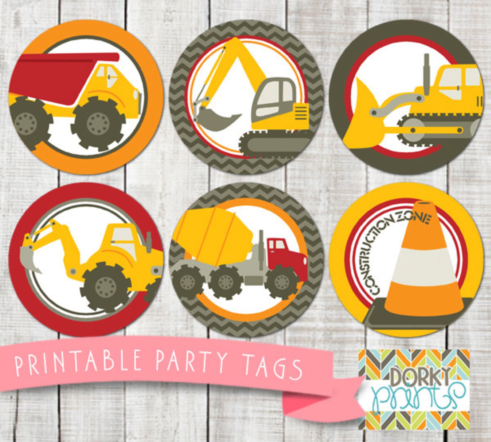 Construction Birthday Party Printable Circle Tags PDF - Etsy
