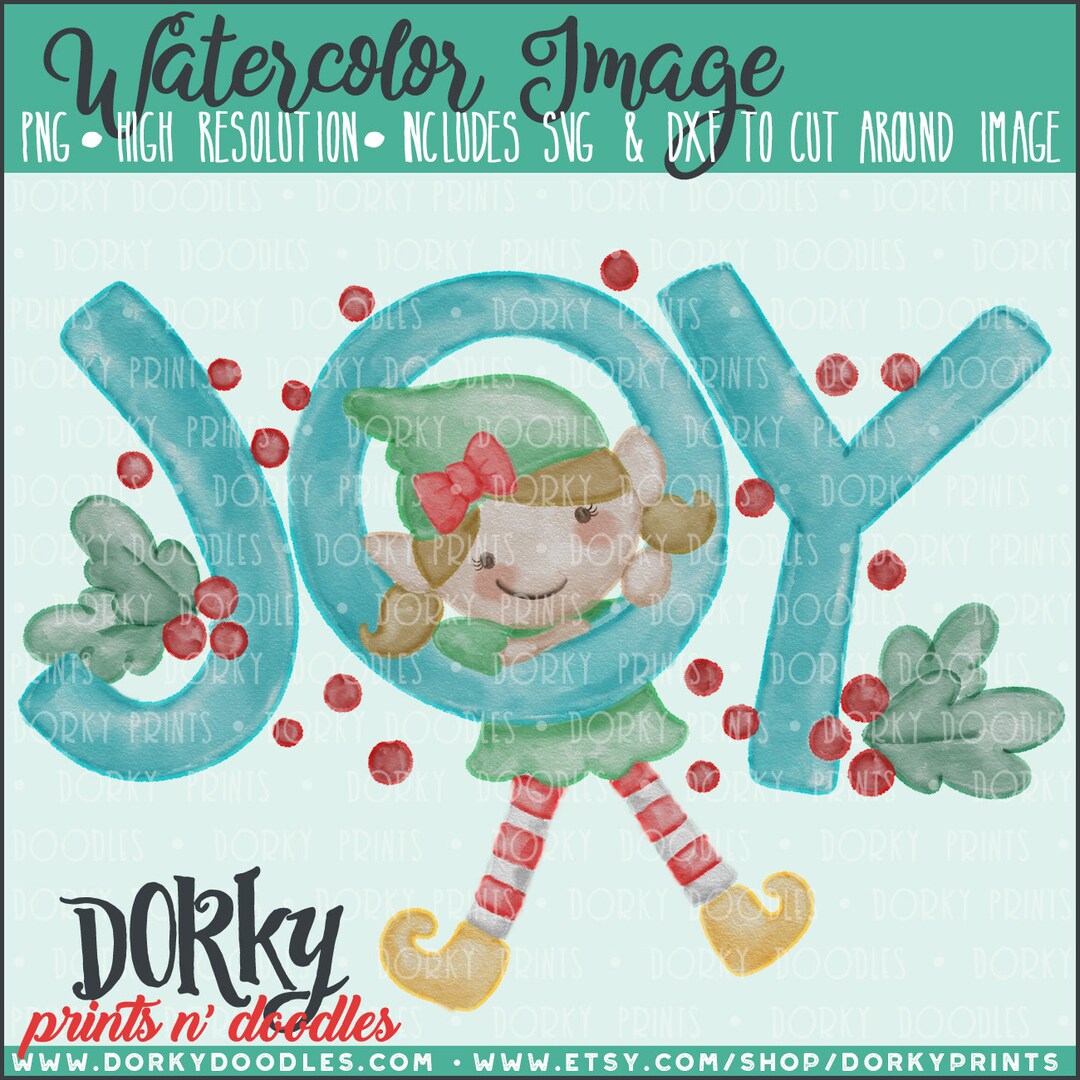 Joy Girl Elf Christmas Watercolor PNG Artwork - Digital File - for Heat ...