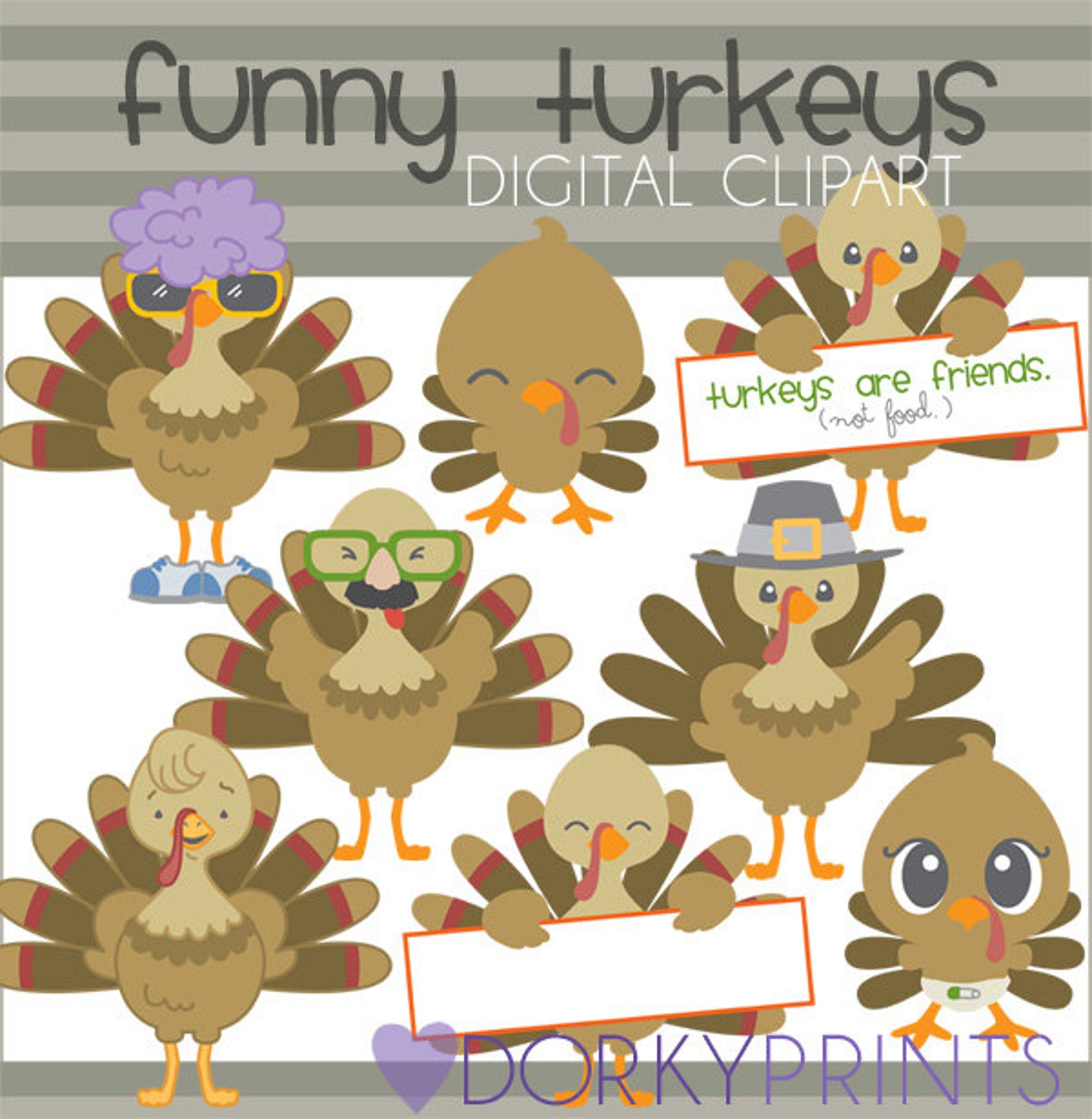 Thanksgiving Clipart Funny Turkeys personal and Limited | Etsy