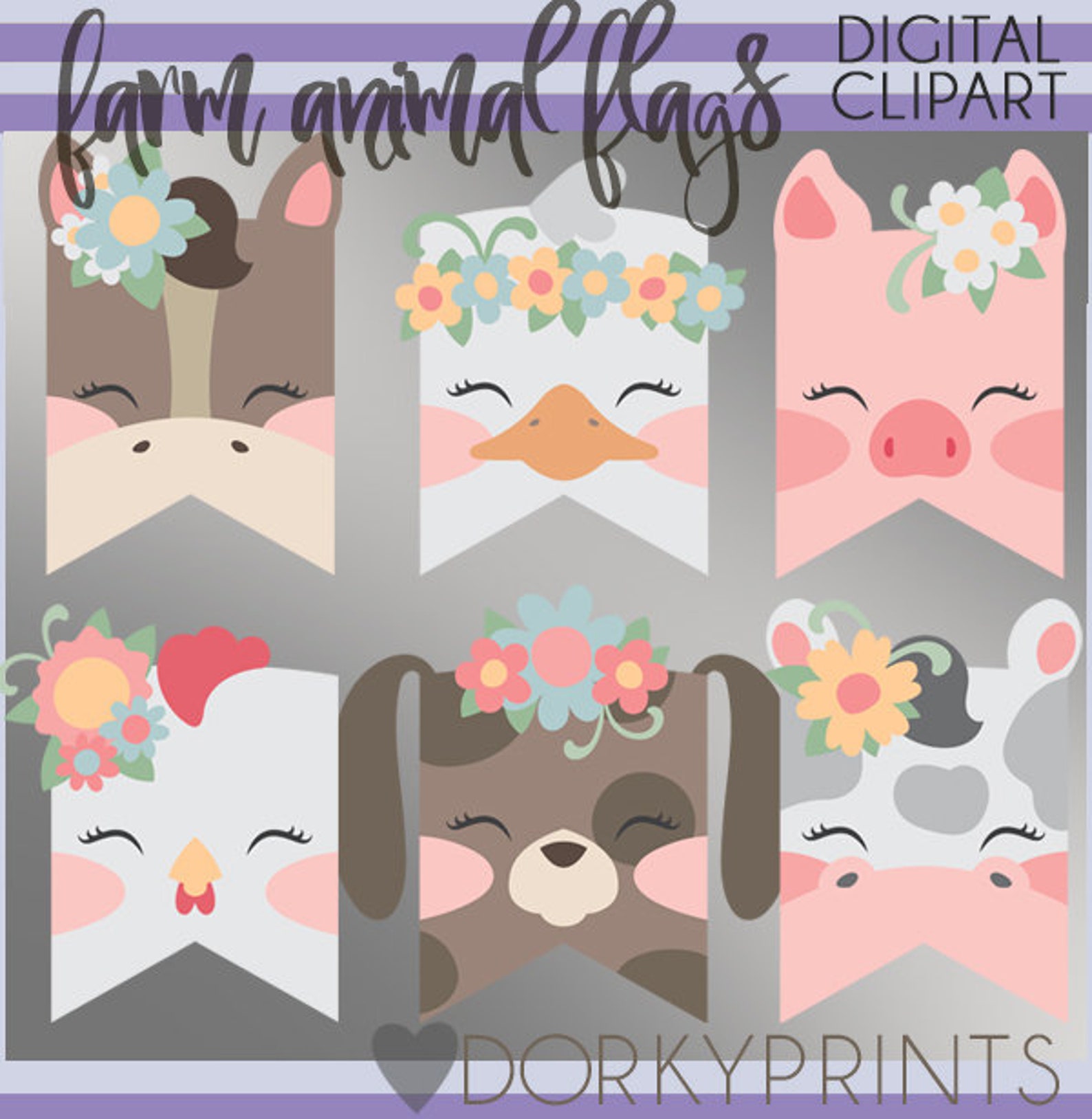 Girl Farm Animal Flags Clipart Set -personal and Limited Commercial Use ...