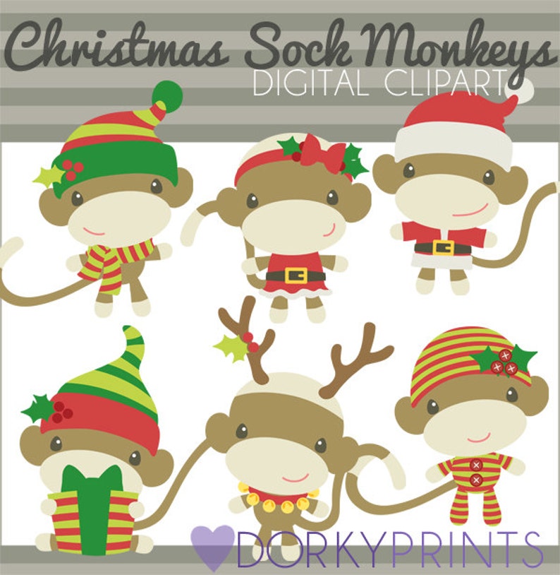 Christmas Clipart Sock Monkeys personal and Limited | Etsy