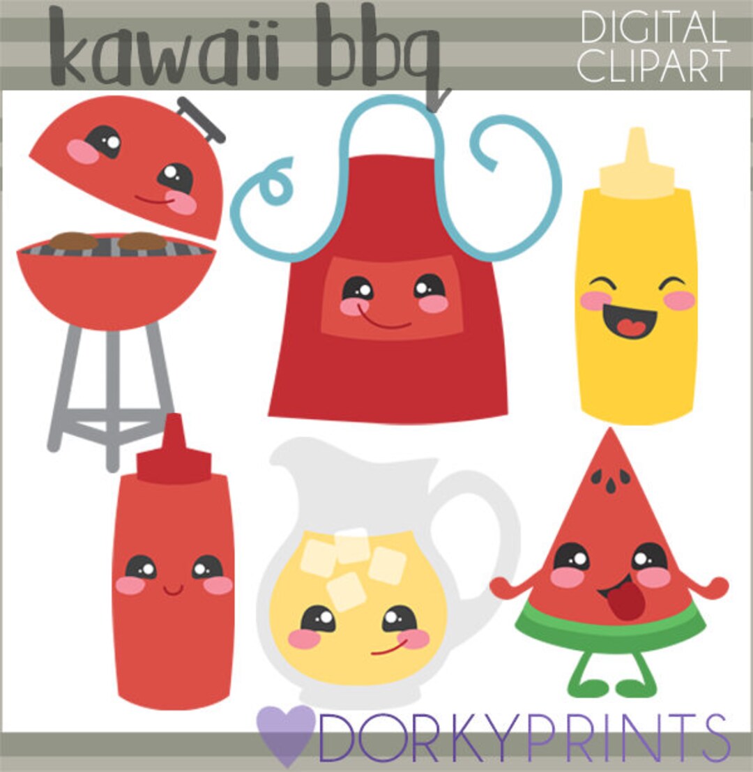 Kawaii BBQ Clipart -personal and Limited Commercial Use- Cute Picnic ...