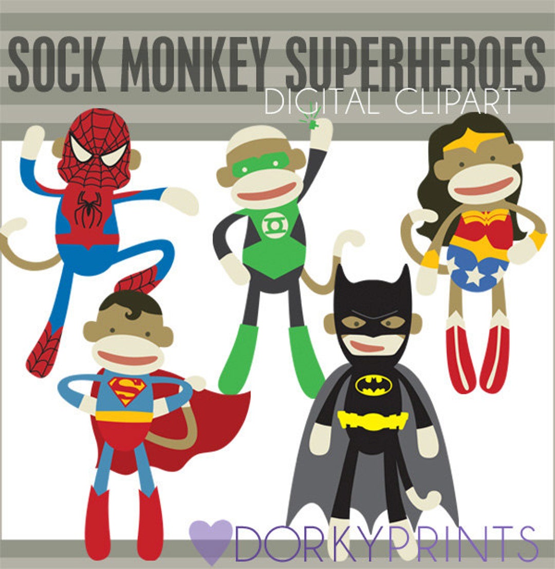 Sock Monkey Superhero Clipart -personal and Limited Commercial Use ...