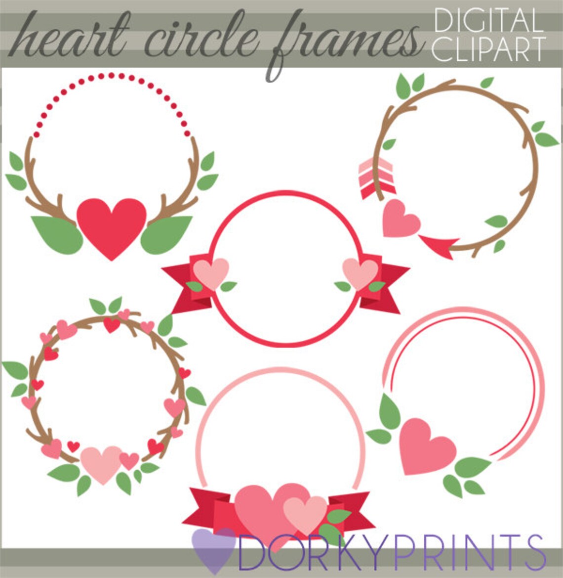 Valentine Clipart Heart Circle Frames personal and Limited - Etsy