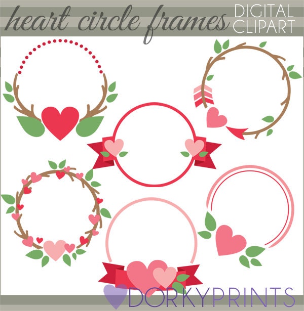 Valentine Clipart Heart Circle Frames personal and Limited - Etsy