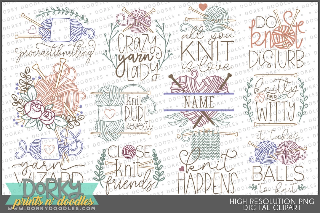Knitting Sayings Clipart - Cute Knit Craft Wordart PNG Files - Etsy