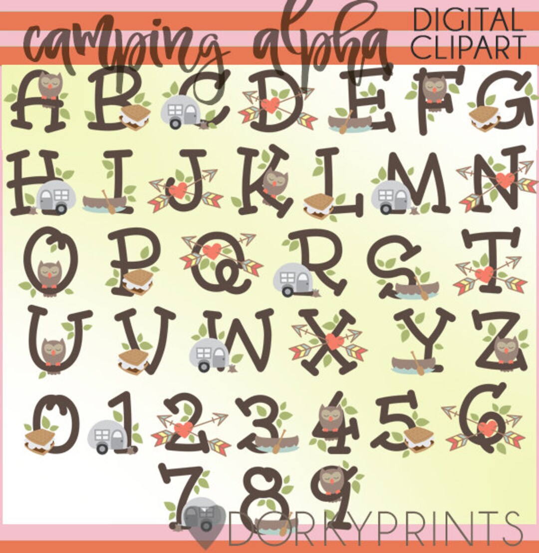 Camping Clipart Woods Alphabet and Numbers -personal and Limited ...