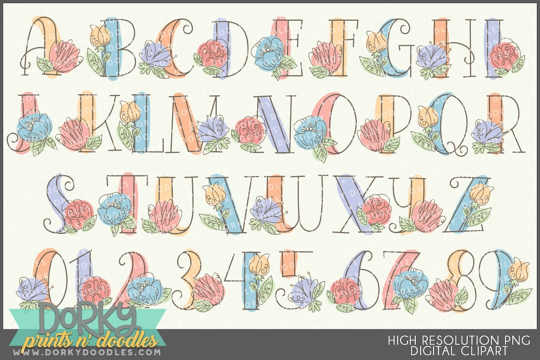 Sketchy Flower Alphabet Clipart -personal and Limited Commercial Use ...