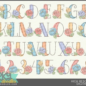 Sketchy Flower Alphabet Clipart -personal and Limited Commercial Use ...