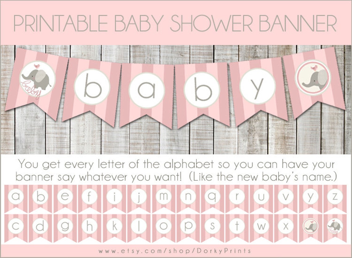 Pink Elephant Baby Shower Printable Banner PDF Printable - Etsy