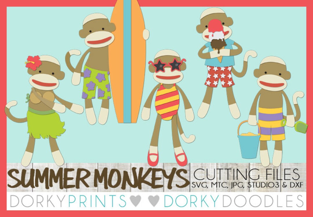 Summer Sock Monkey SVG Files, Cuttable - Svg, Mtc, Jpg, Studio 3, and ...