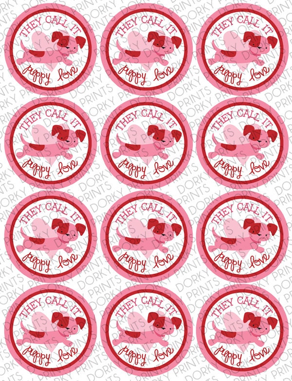 Valentine Printable Circle Tags Puppy Love Valentine PDF - Etsy