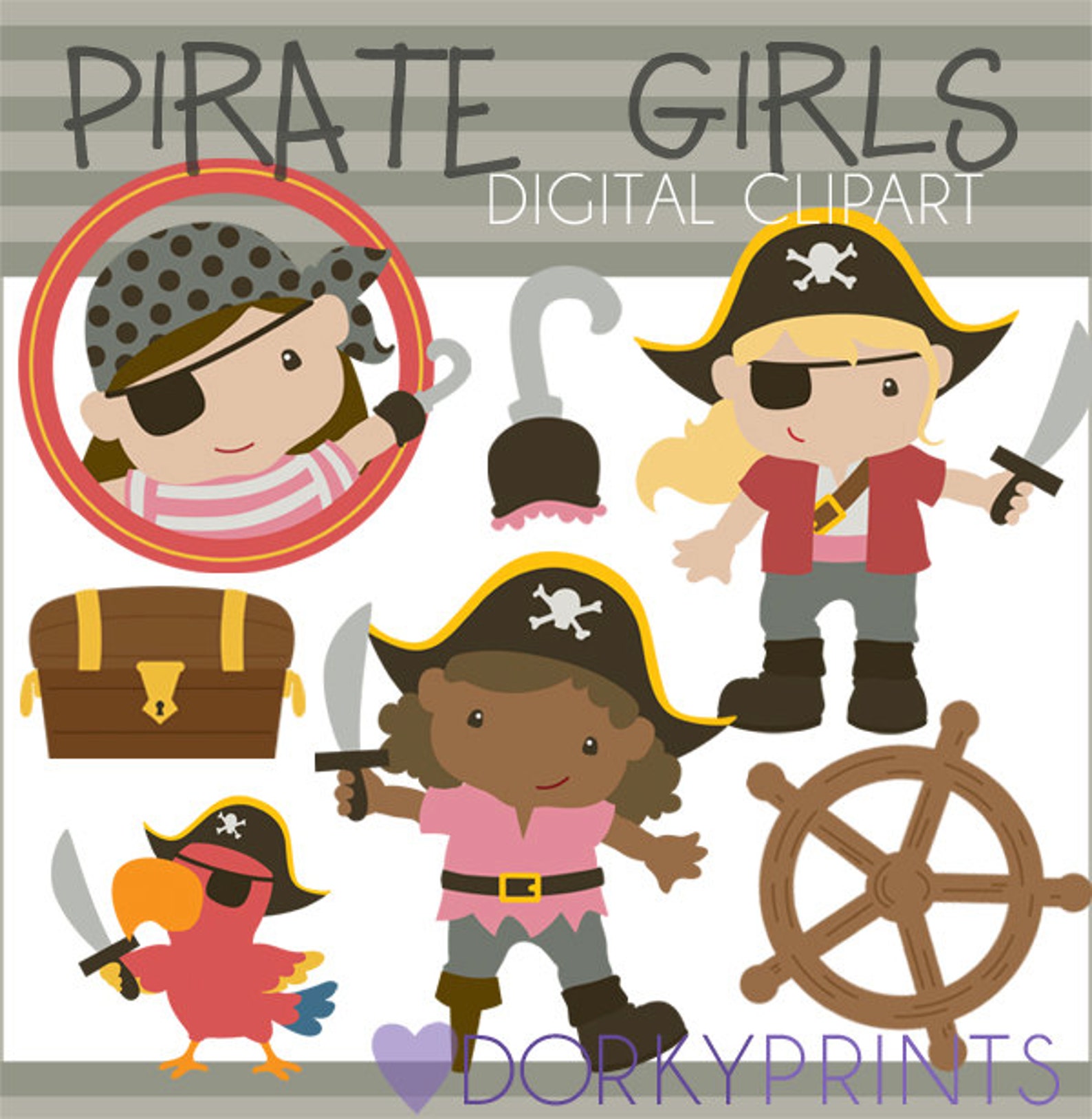 Pirate Girls Clipart Personal and Limited Commercial Use | Etsy
