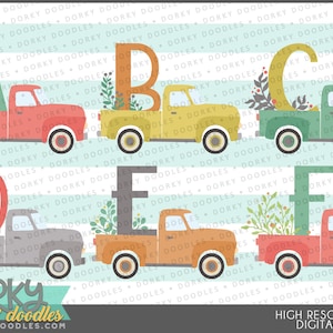 Vintage Truck Alphabet Clipart -PNG Art- Instant Download - Numbers ...