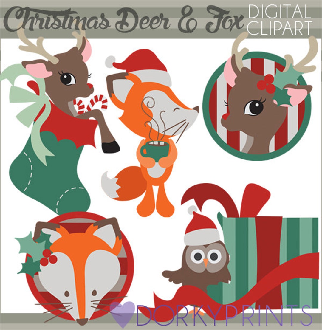 Christmas Clipart Deer and Fox -personal and Limited Commercial Use ...