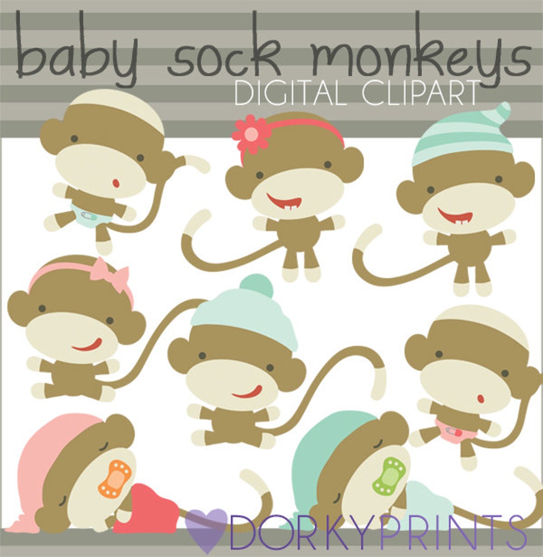 Baby Sock Monkey Clipart -personal and Limited Commercial Use- Sock ...