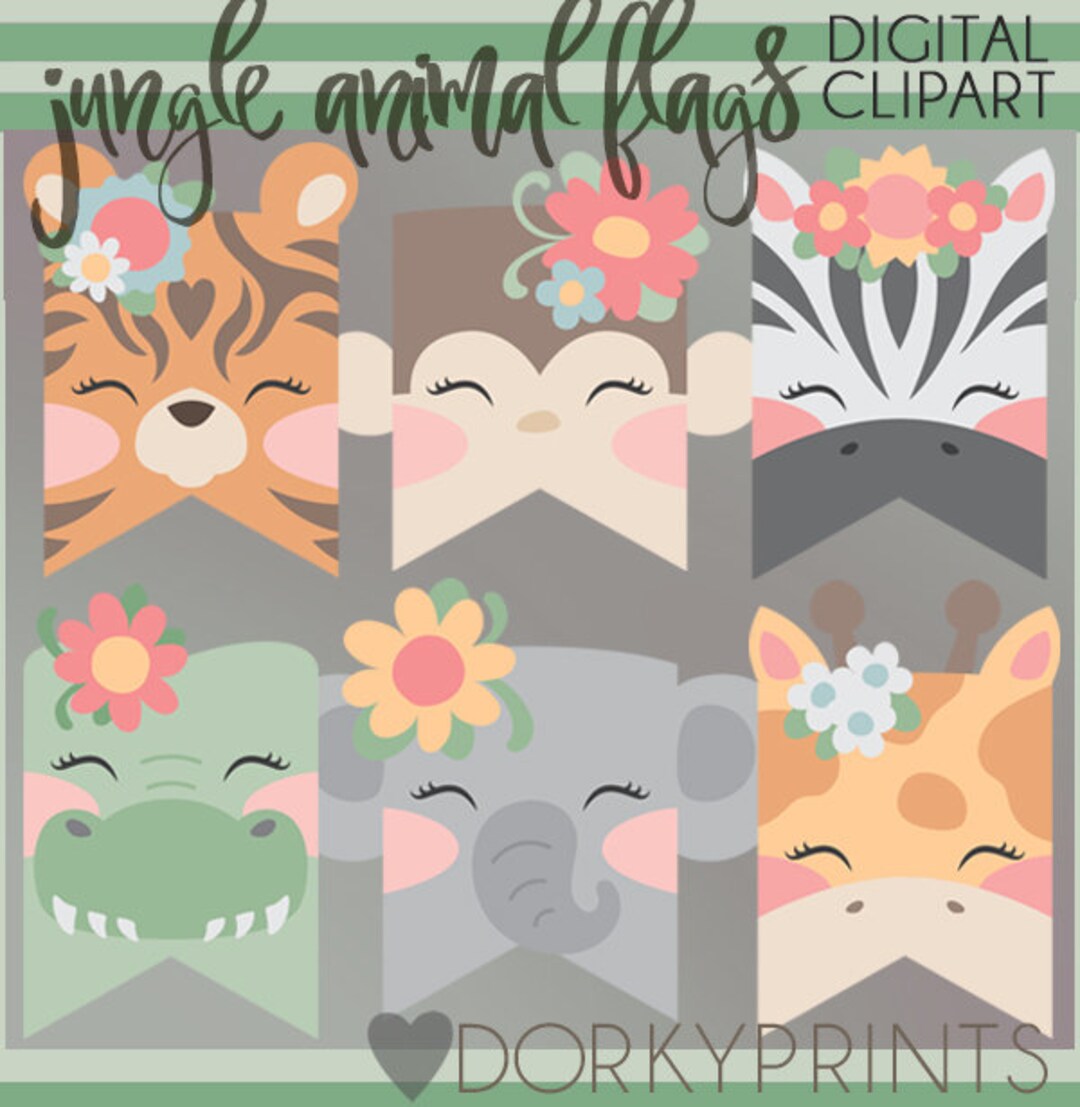 Girl Jungle Animal Flags Clipart Set -personal and Limited Commercial ...