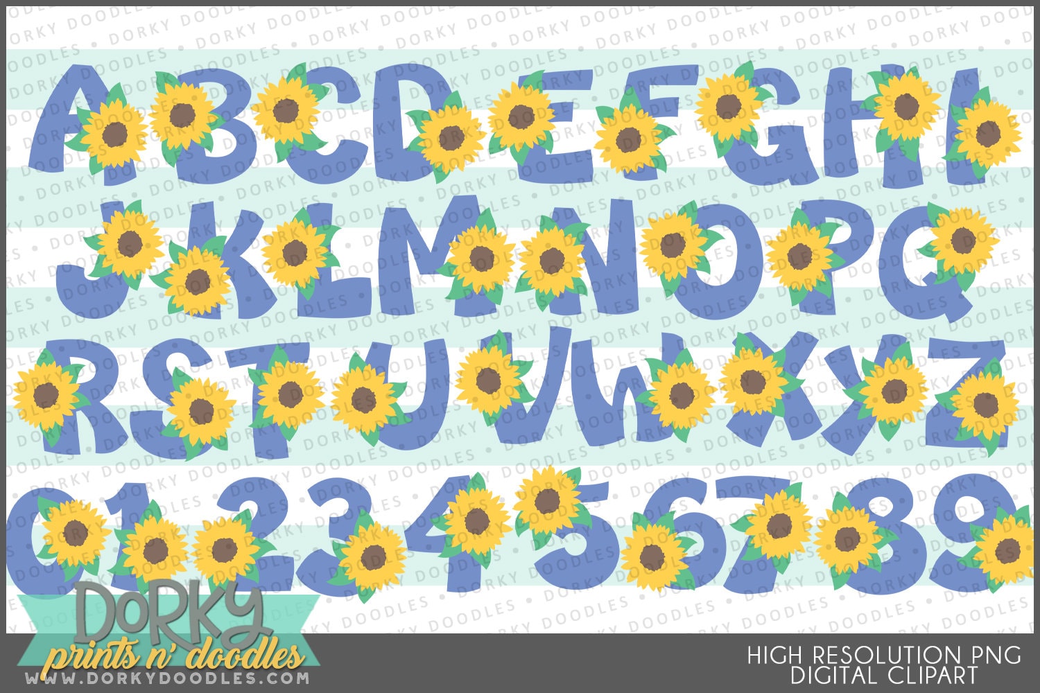 Sunflower Alphabet Clipart -PNG Art- Instant Download - Numbers ...