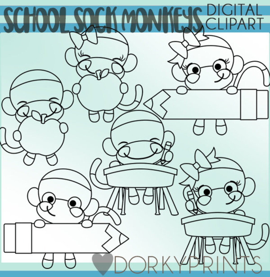 Back to School Sock Monkey Clipart personal and Limited - Etsy