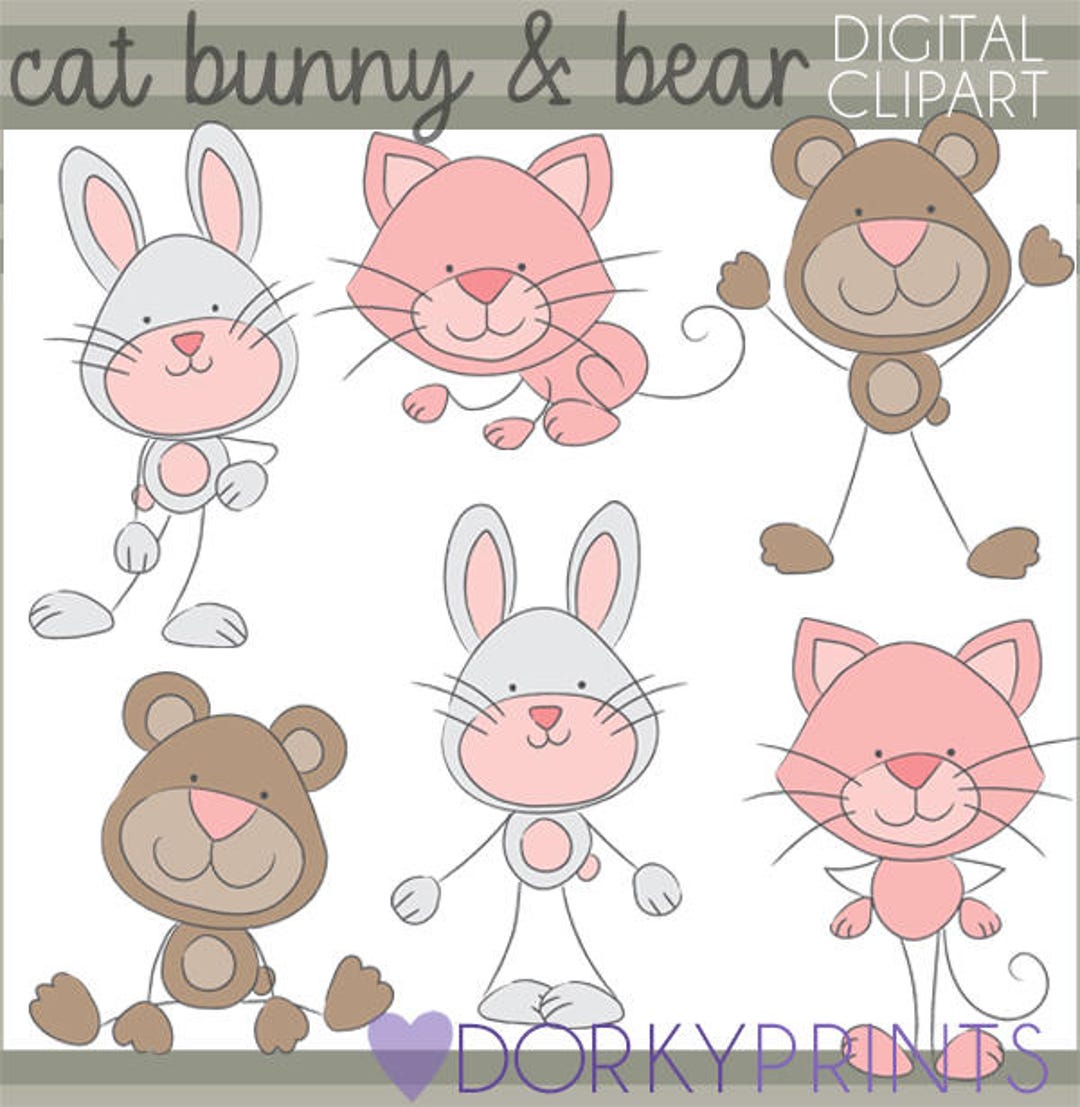 Animal Clipart Cat, Bear, and Bunny -personal and Limited Commercial ...