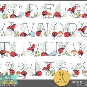 Ladybug Alphabet Clipart - Ladybugs and Flowers Letter Designs for ...