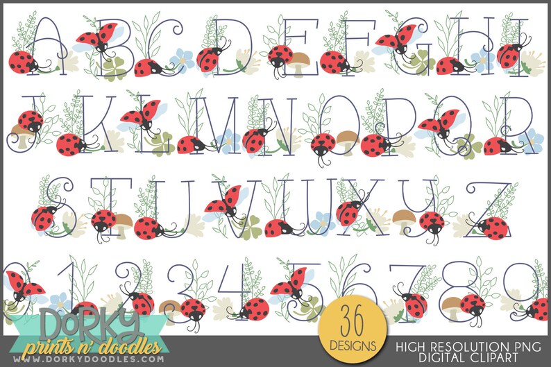 Ladybug Alphabet Clipart - Ladybugs and Flowers Letter Designs for ...