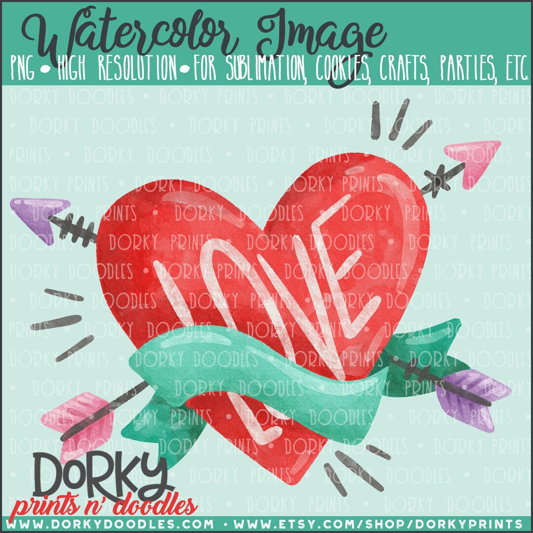 Love Heart Valentine's Day Watercolor PNG Artwork - Digital File - for ...