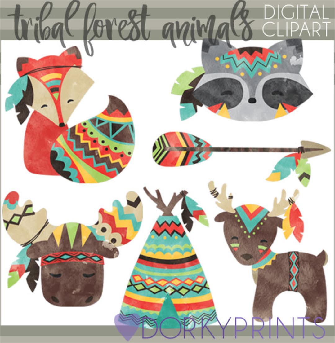 Tribal Animals Watercolor PNG Clipart -personal and Limited Commercial ...