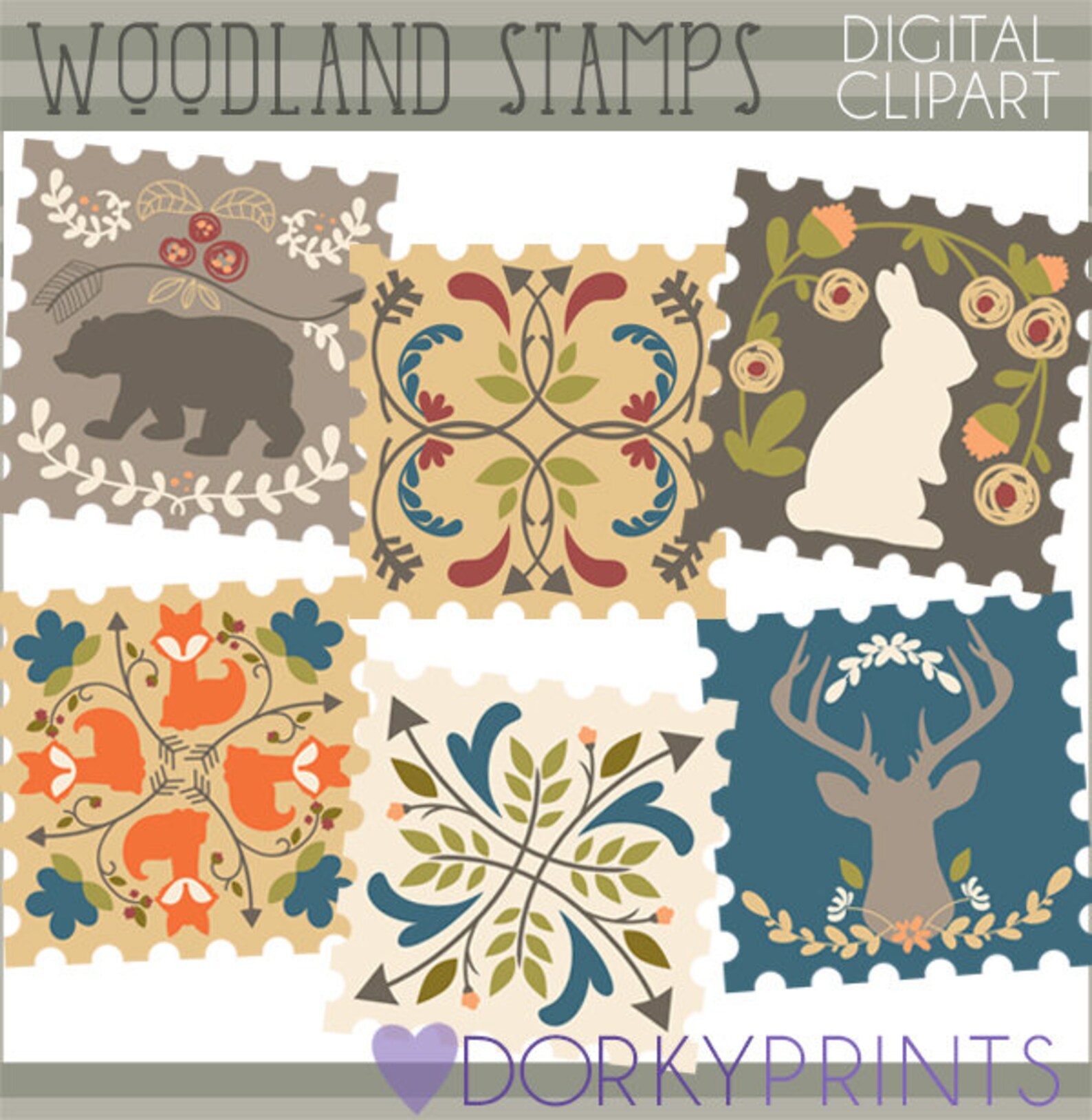 Woodland Animal Stamps Clipart personal and Limited - Etsy