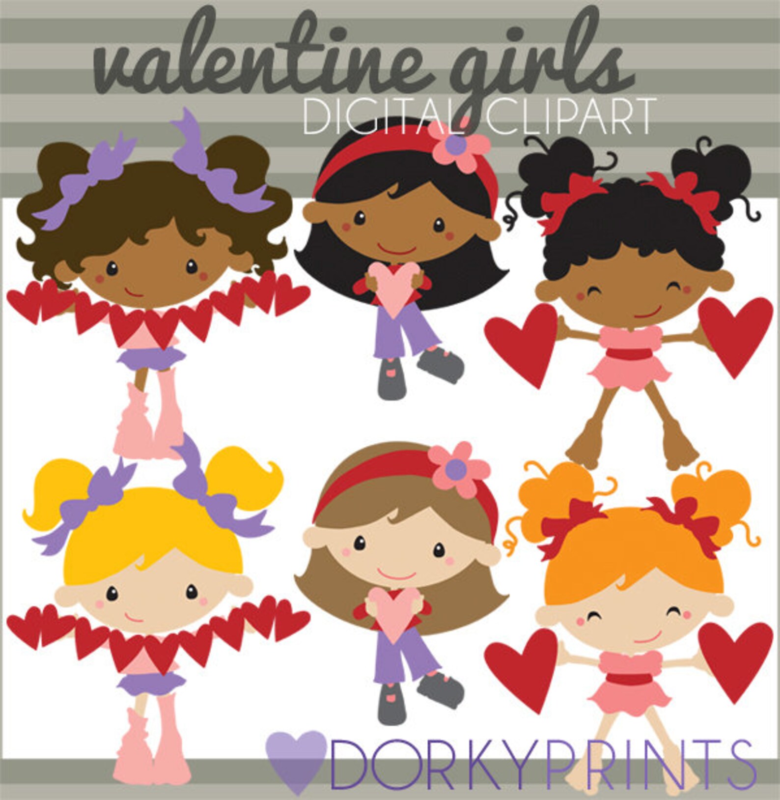Valentine Clipart Girls With Hearts -personal and Limited Commercial ...