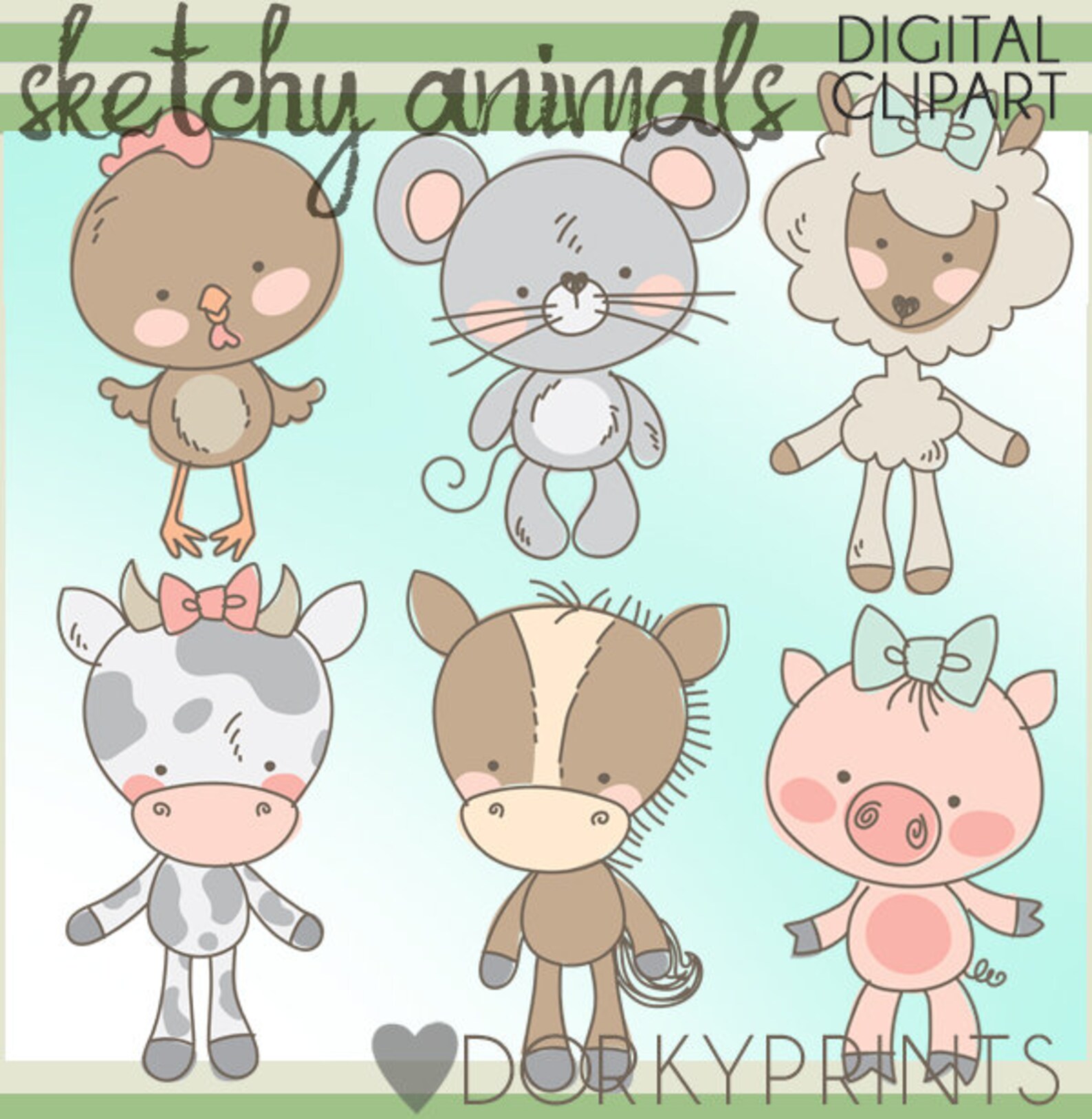 Sketchy Farm Animals Clipart personal and Limited Commercial | Etsy