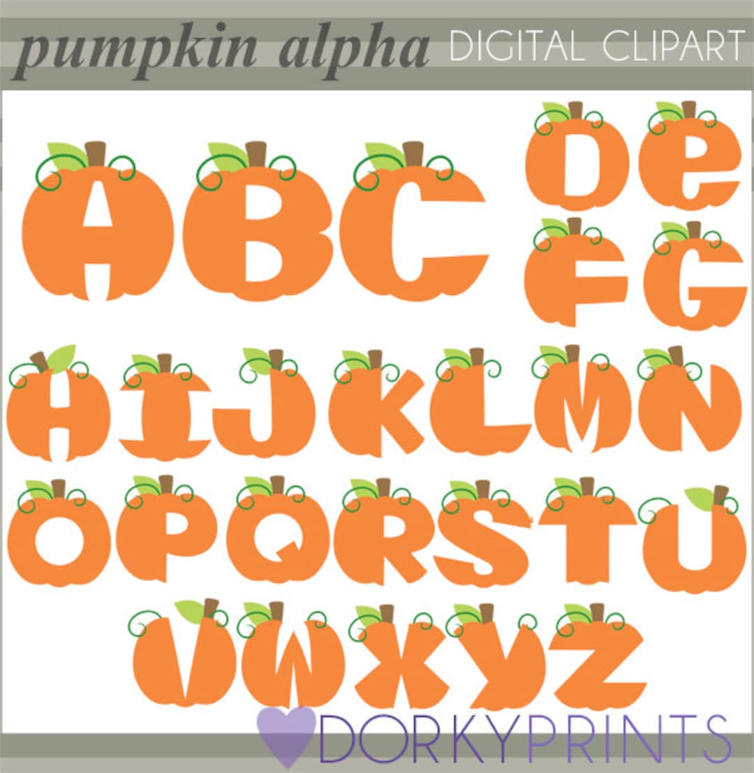 Pumpkin Alphabet Clipart - Digital PNG Art - Cute Monogram Font - Etsy