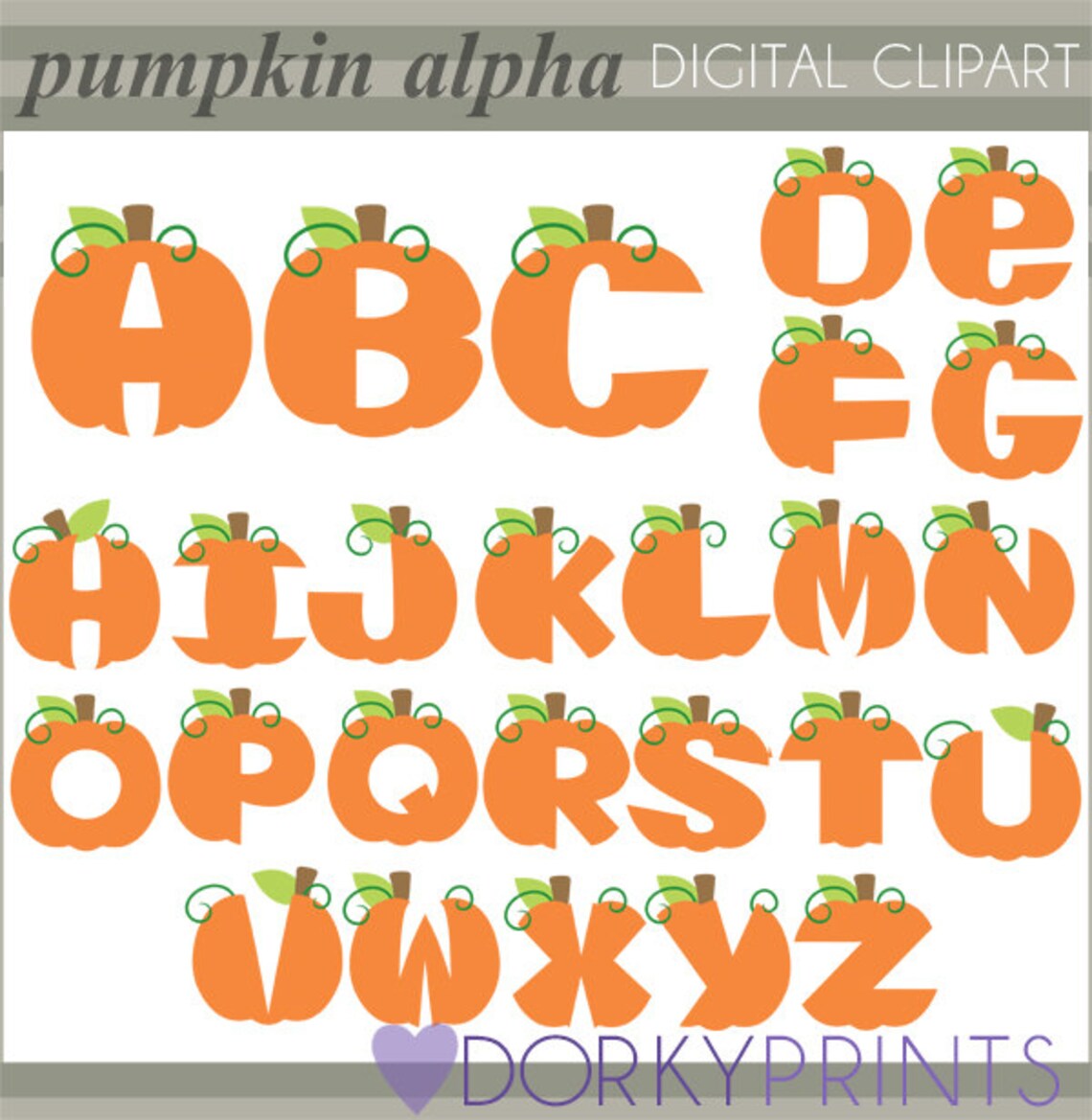 Pumpkin Alphabet Clipart Digital PNG Art Cute Monogram - Etsy