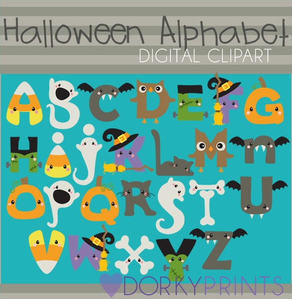 Halloween Alphabet Clipart Digital PNG Art Cute Monogram | Etsy