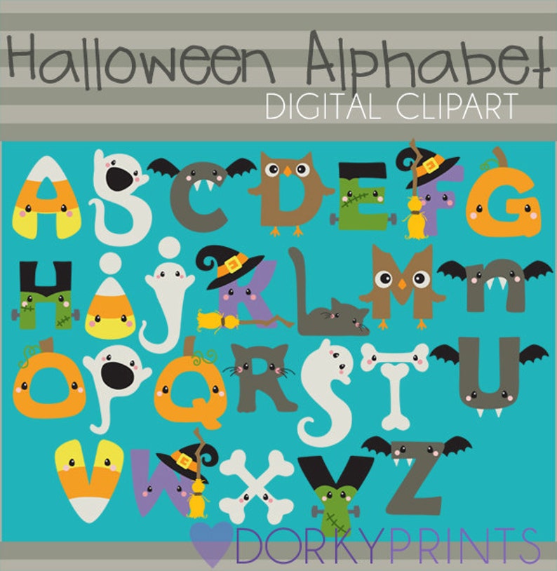 Halloween Alphabet Clipart Digital PNG Art Cute Monogram | Etsy