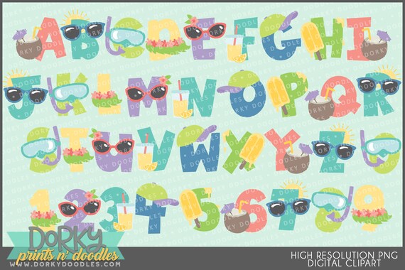 Chunky Summer Clipart Alphabet and Numbers Personal and | Etsy