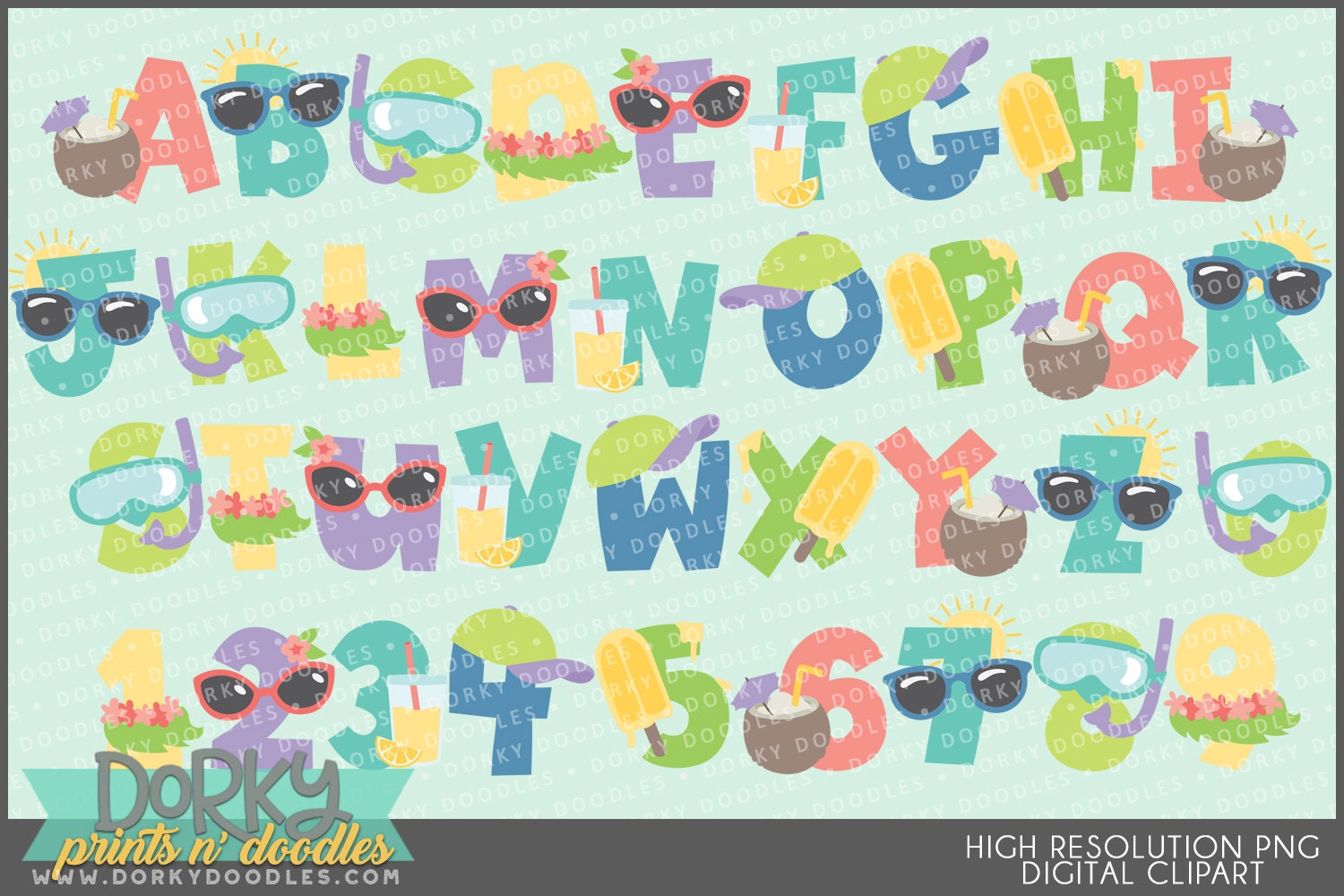 Chunky Summer Clipart Alphabet and Numbers -personal and Limited ...