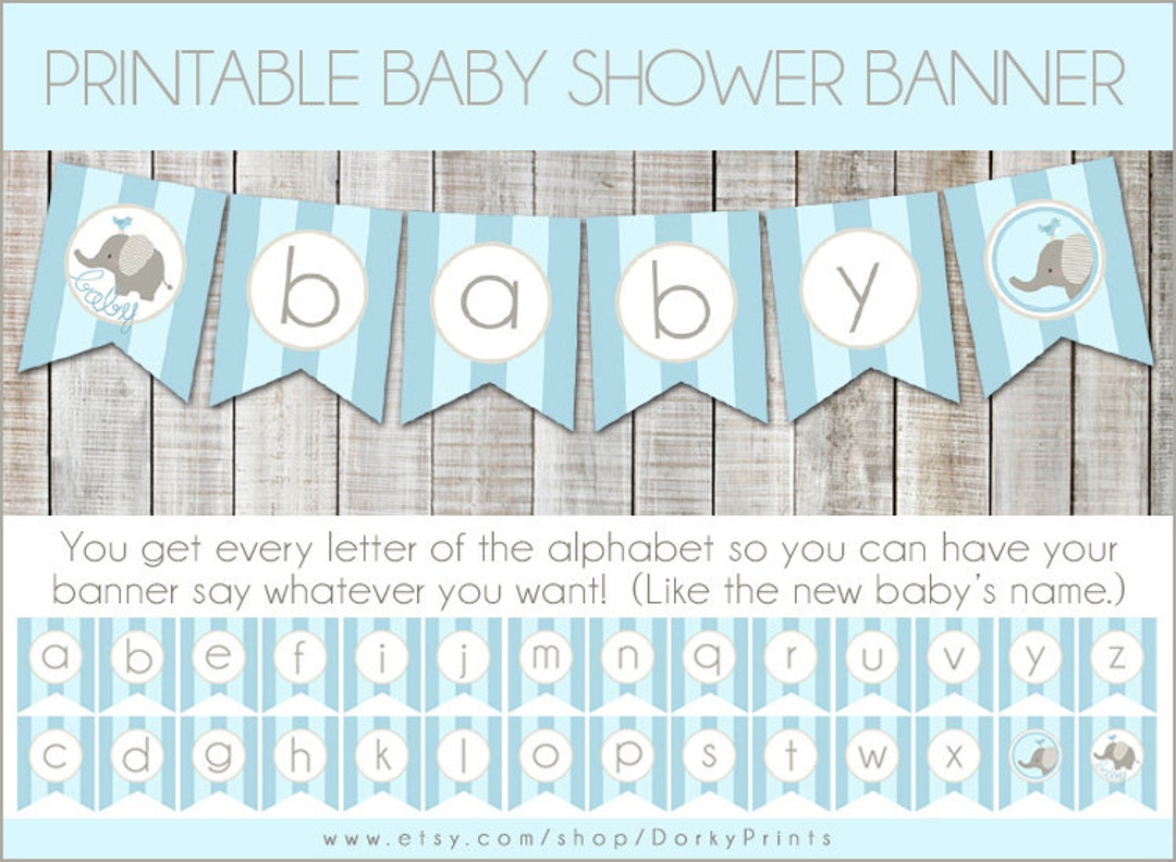Blue Elephant Baby Shower Printable Banner PDF - Printable Party ...