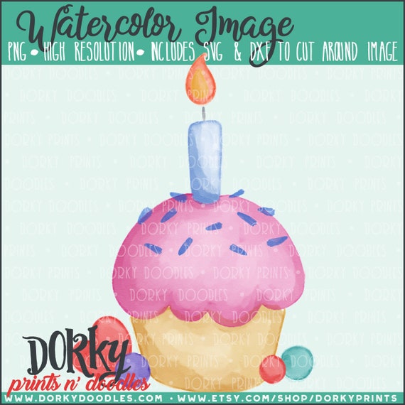 Birthday Cupcake Watercolor PNG Artwork Digital File for | Etsy