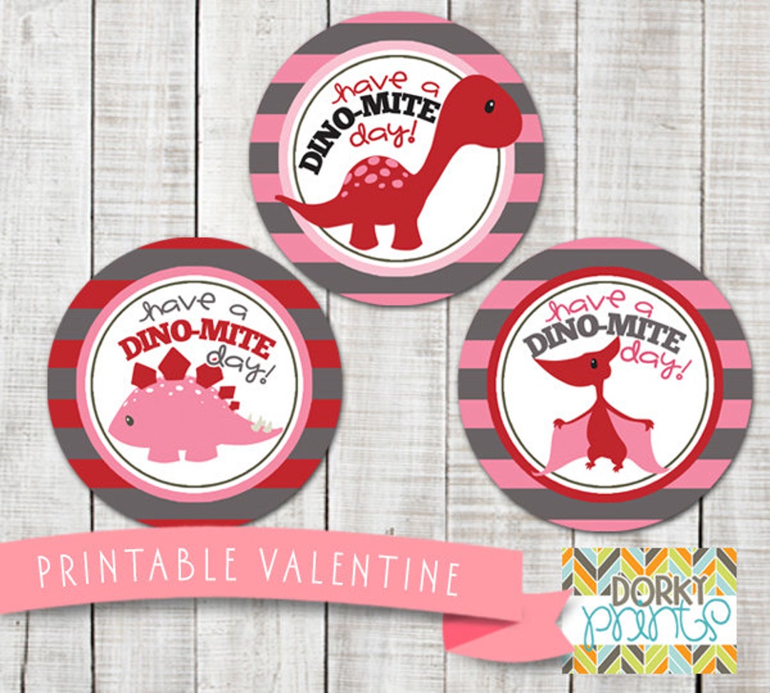 Valentine Printable Circle Tags Dino-mite Valentine PDF Printable ...