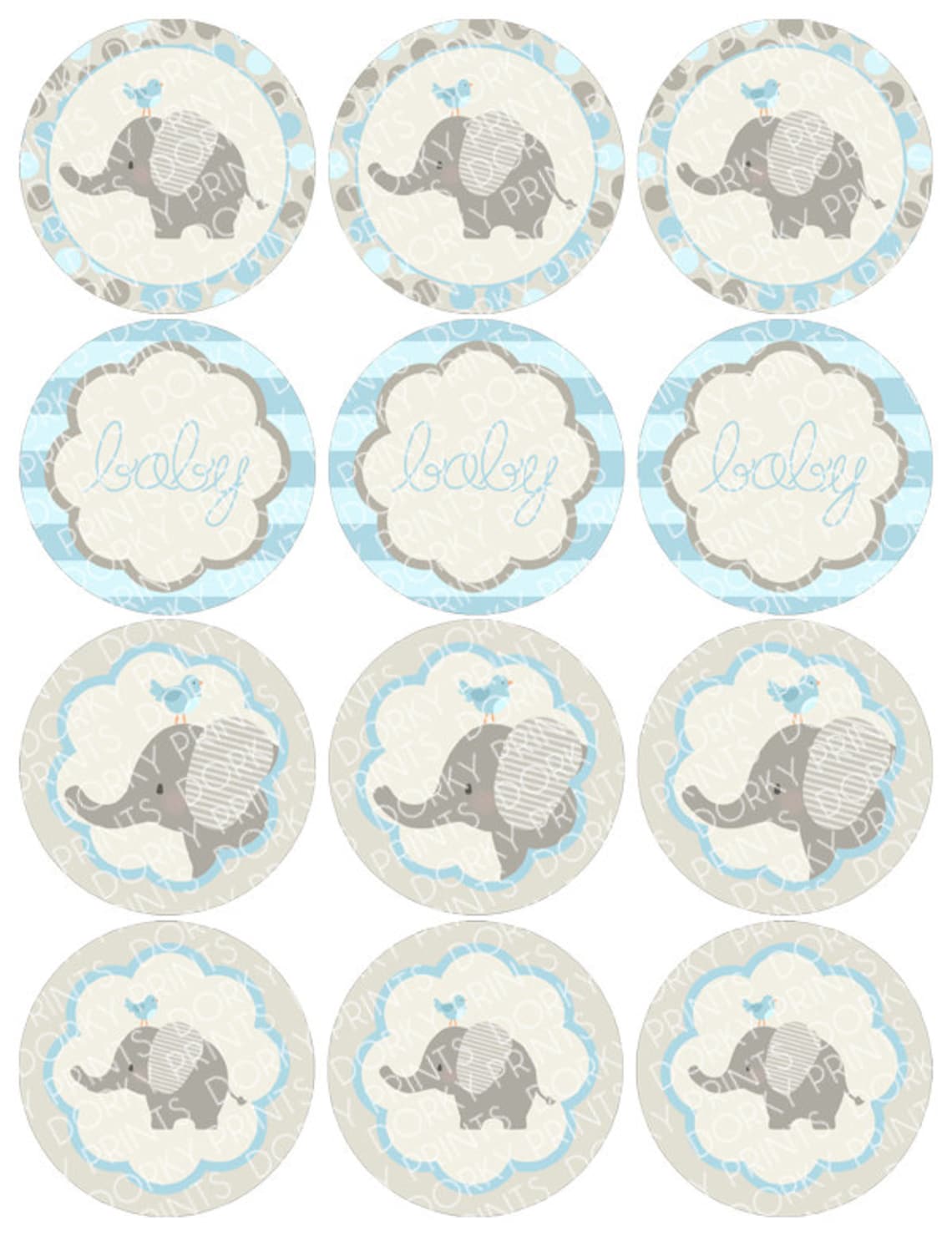 Blue Elephant Baby Shower Printable Circle Tags PDF | Etsy