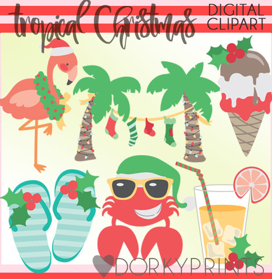 Tropical Christmas Clipart personal and Limited Commercial - Etsy