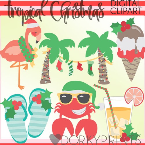 Tropical Beach Christmas Clipart Holiday Clip Art Graphics - Etsy